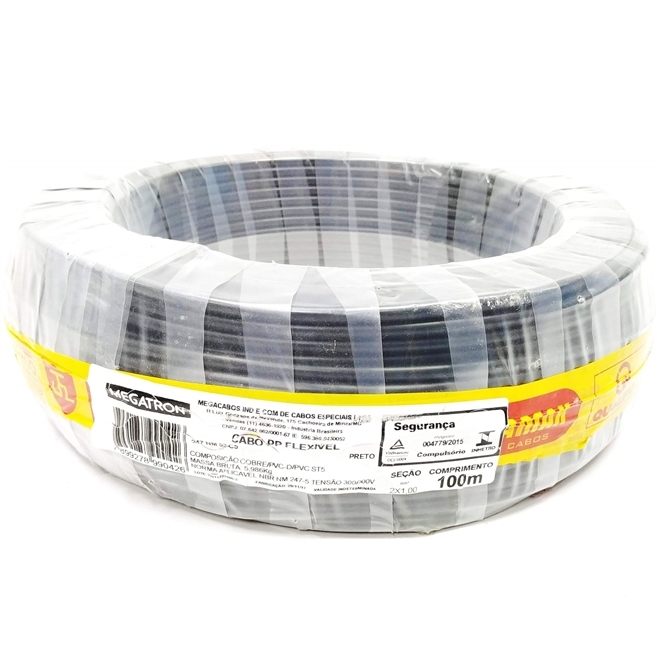 Cabo flexivel pp 2x1,00 mm 500V preto 6211 Megratron - Cabo flexivel pp ...