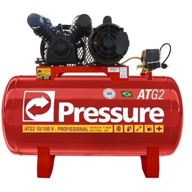 Compressor 10 Pes 100L Trifasico 220/380V ATG2 10/100 V-MV-2HP Pressure - Compressor 10 Pes 100L ...