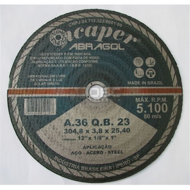 Disco de Corte 12 x 1/8 x 1 para Aço A36QB23-12 Icaper - Disco de Corte ...
